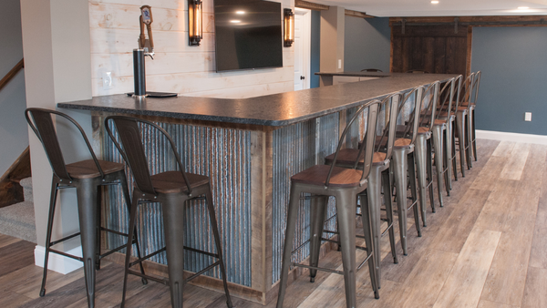 Barnwood Beams and Tin Bar in a Golf Course Home